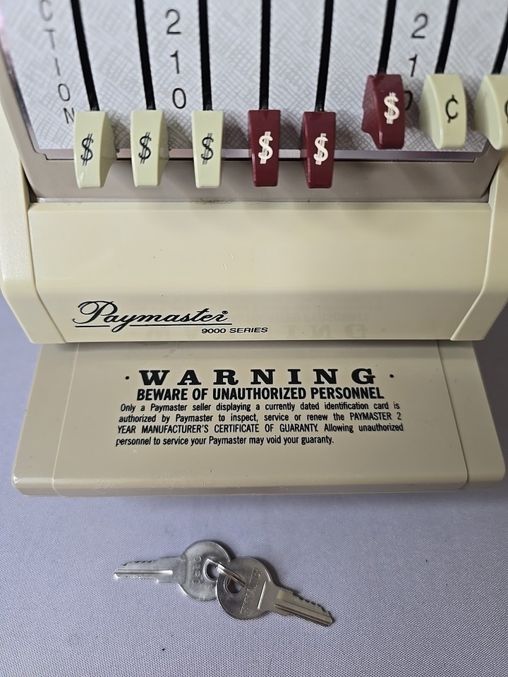 Paymaster 9000 Series Model 9000-8 Check Writer Money Order Machine w/ Keys | eBay