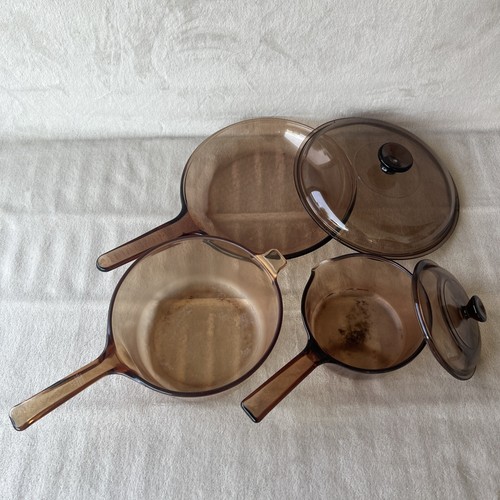 VTG CORNING VISION Pyrex Amber Cookware 5 Piece Lot Pots Lids USA ...