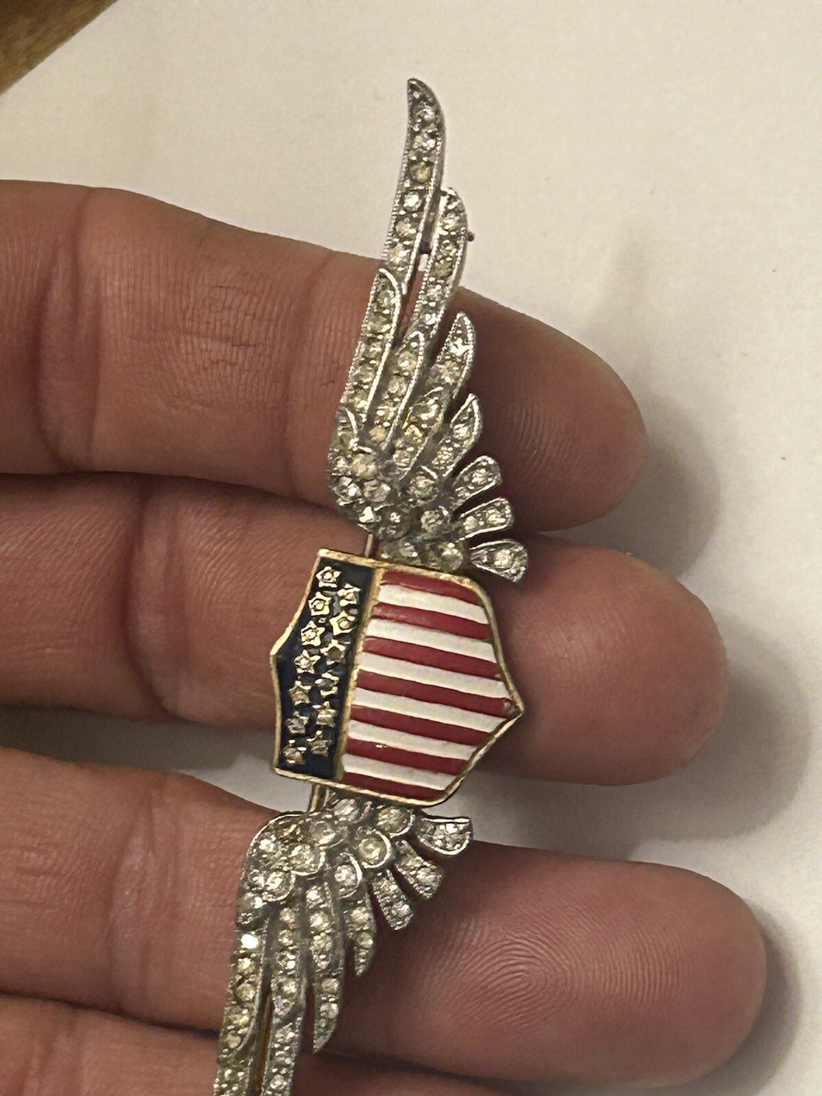 1940 Alfred Philippe TRIFARI Patriotic Rhinestone Ena… - Gem