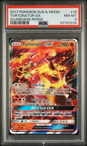 PSA 8 Graded 2017 Pokemon Sun & Moon Turtonator GX Guardians Rising #18 ...