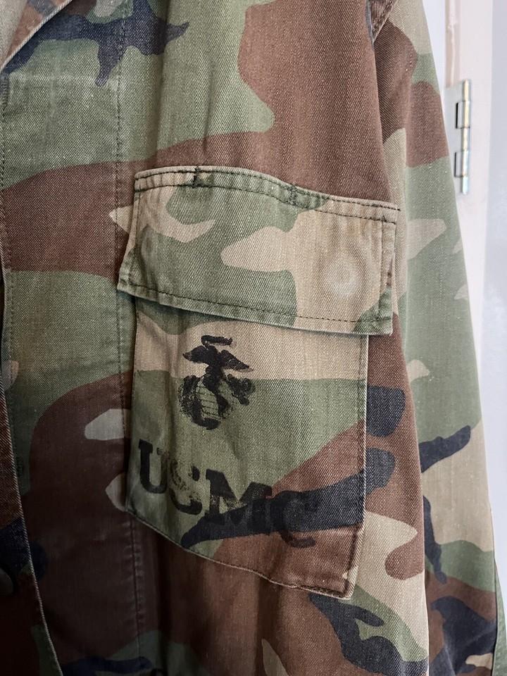 Vintage 80s US Marine Corps USMC Woodland Camo Combat Coat Jacket Sz ...