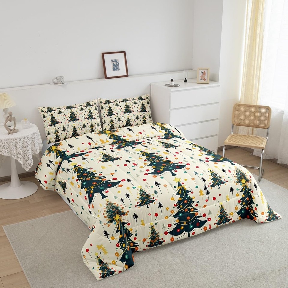 Christmas Tree Comforter Set Twin Size,Polka Dot Stars Pine Tree ...