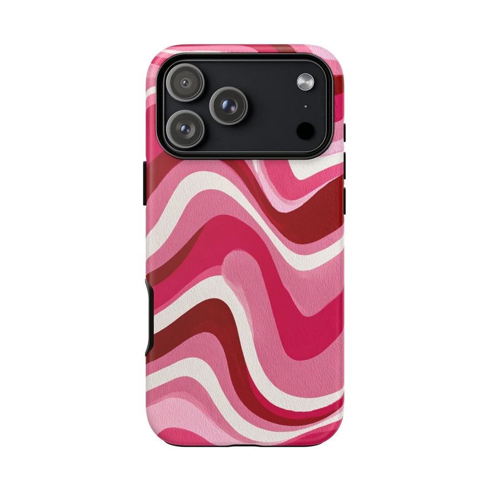 Phone Ink - Case for iPhone/Galaxy/Pixel - Wavy Soft Pink White Lines ...
