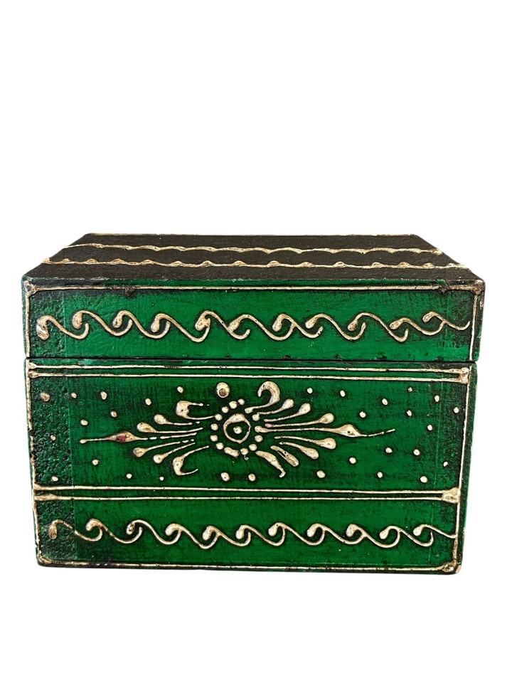 Vintage Hand Painted Bohemian Ethnic Multicolor Wooden Keepsake Trinket ...