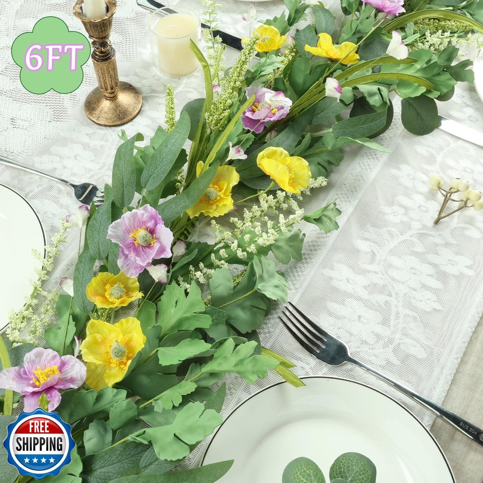 6FT Spring Garland for Decoration, Summer Green Eucalyptus Flower ...