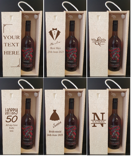 ANY TEXT Engraved Personalised Wooden Wine Gift Box Birthday Wedding ...