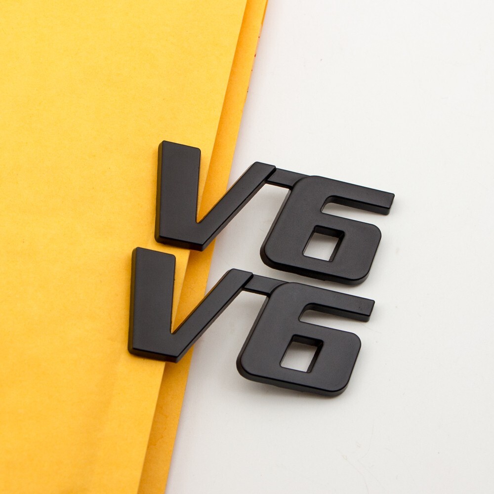 2Pcs Black 3D Metal V6 Engine Logo Door Fender Emblem Rear Trunk SUV ...