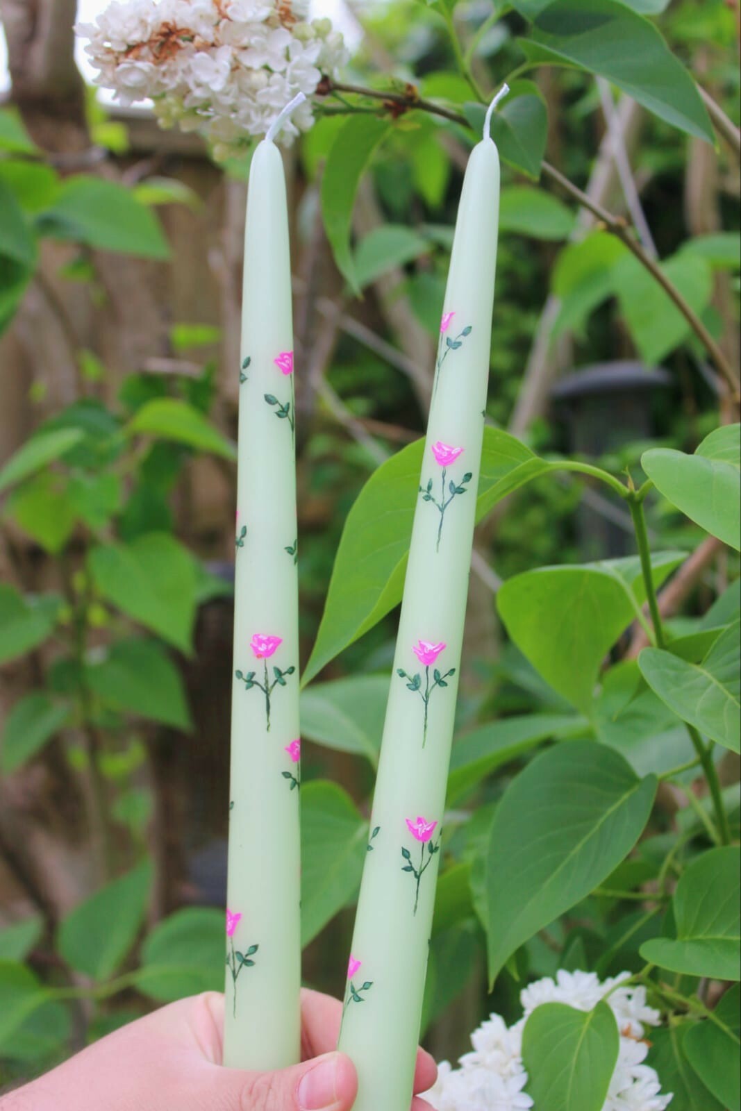 Pair of Hand painted Tapered Candlesticks Floral design - taper candle ...