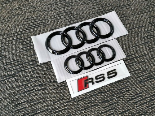 Gloss Black OEM Style Set Front & Rear 4 Ring Badge Trunk Emblem Decal ...