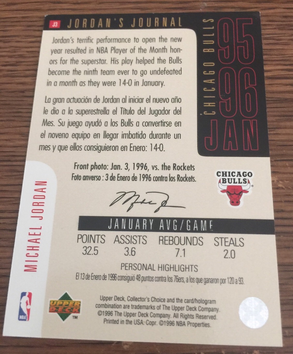 MICHAEL JORDAN 1996 UPPER DECK JORDANS JOURNAL #J3 | eBay