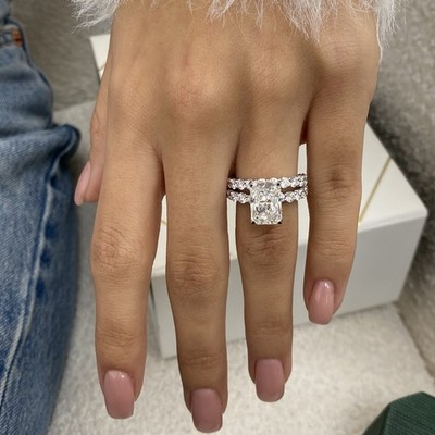 Radiant Diamond Ring IGI Certified E VS1 5.8 Ct Lab created 14K White ...