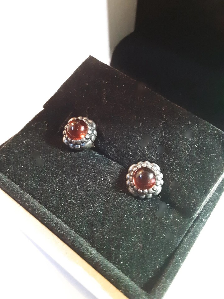 Pandora Garnet Sterling Stud Earrings Birthday Blooms in Original ...