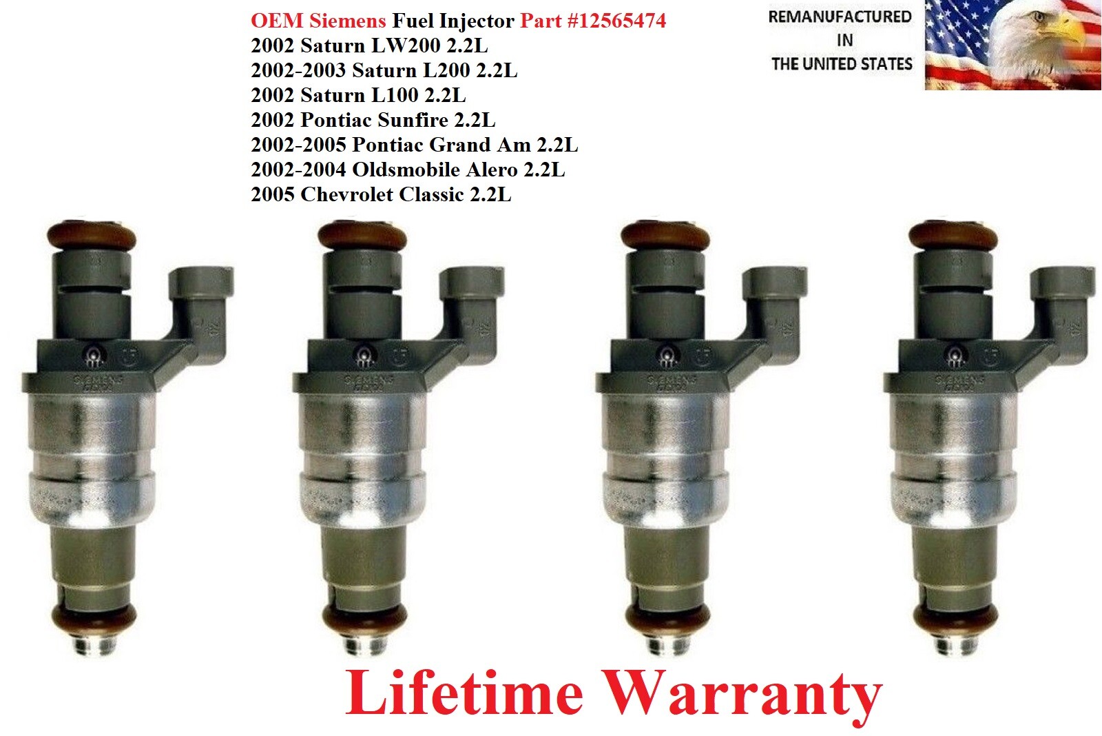 Genuine Siemens Fuel Injectors #12565474 4X 2002-2004 Oldsmobile Alero ...