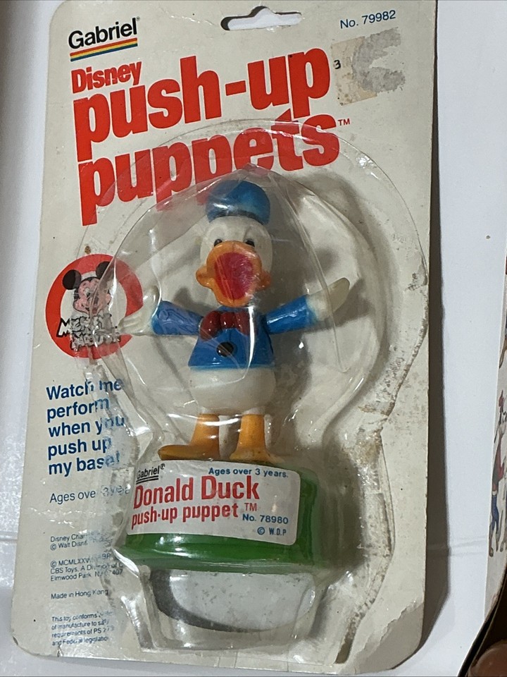 2 VINTAGE DISNEY DONALD DUCK PUSH PUPPET & MARX GOOFY IN PACK FIGURE ...