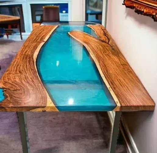 Blue Epoxy Resin Rectangular Acacia Wooden live Edge Coffee & Bar Home ...