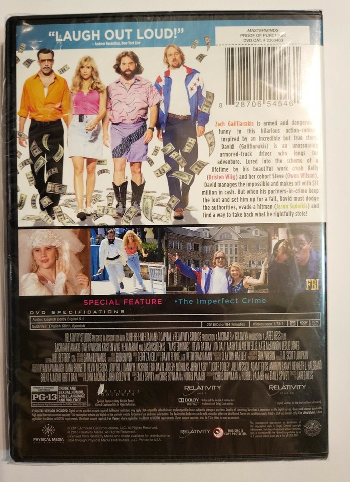 Masterminds (DVD, 2017) Comedy, Zach Galifianakis, Kristen Wiig, Owen ...