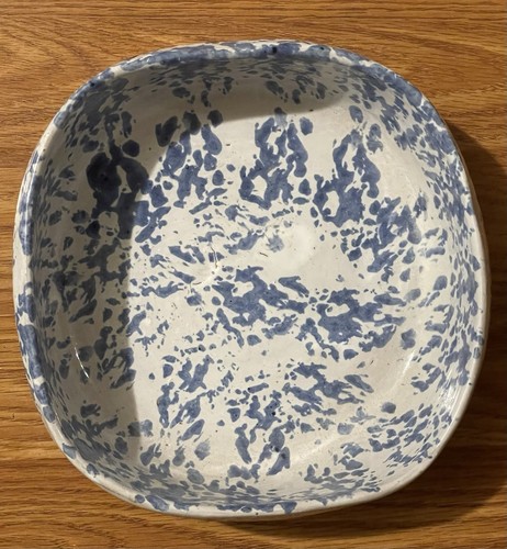 Bybee Kentucky BB Pottery 7.5” Rounded Square Blue Spongeware Bowl | eBay