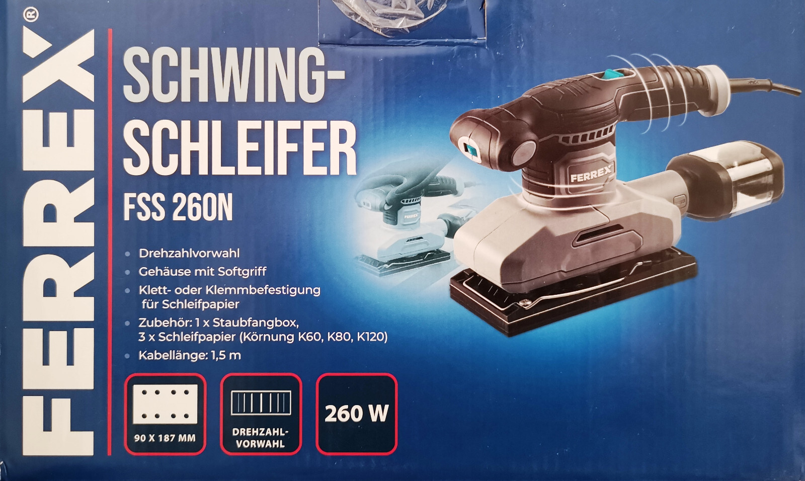 Ferrex Schwingschleifer FSS 260N Staubbox & Schleifpapier 260 W ...