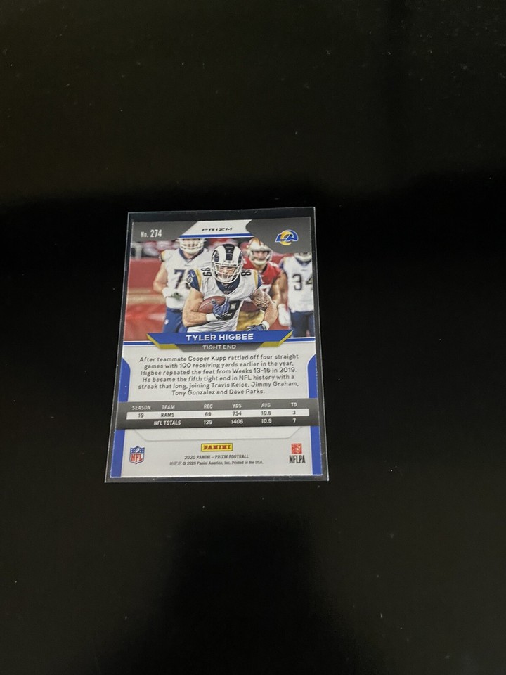 Tyler Higbee 2020 Panini Prizm Light Blue Prizm Football Card Rams 274 ...