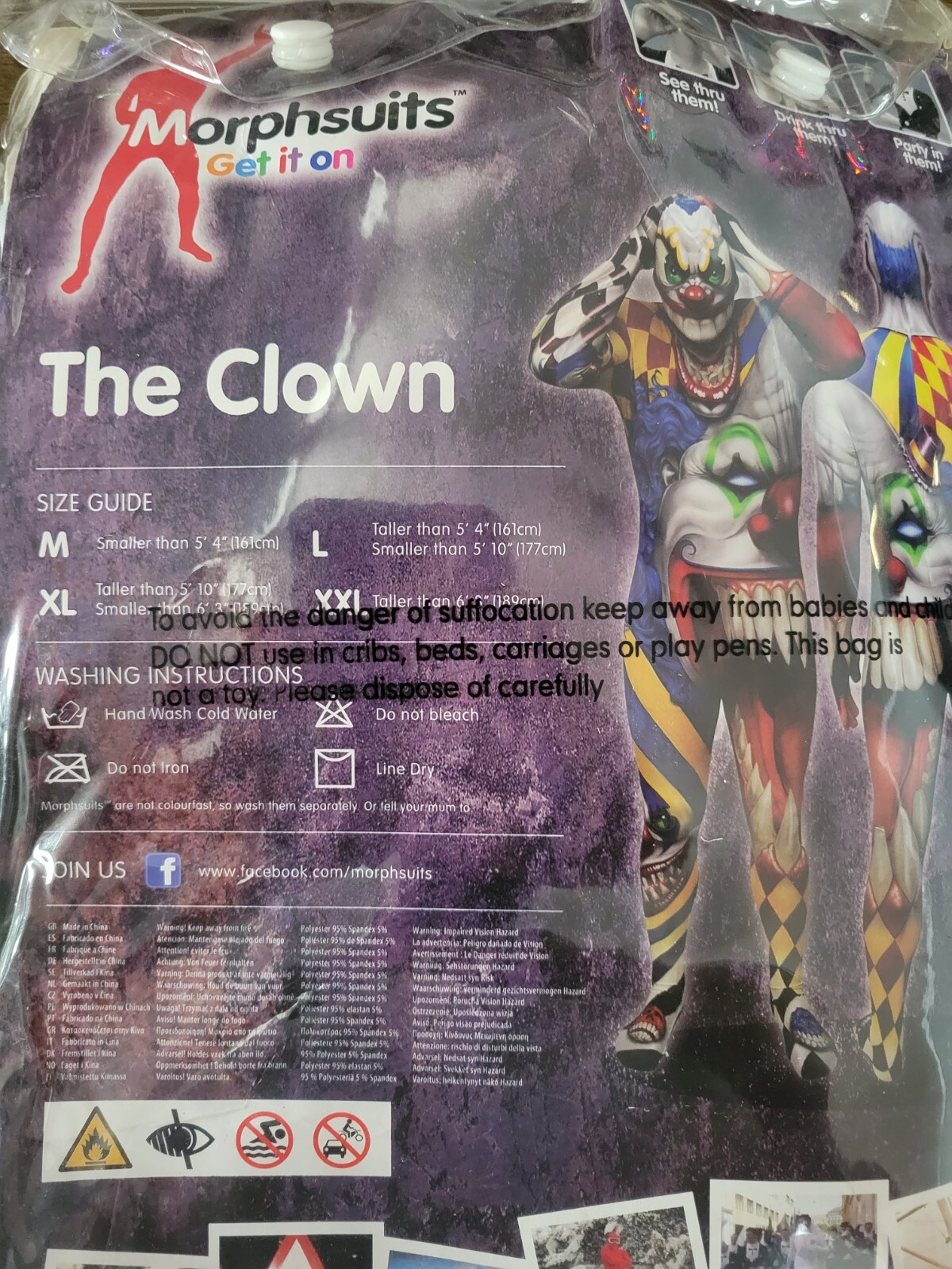 Morphsuits THE MORPH MONSTER : The Clown Unisex Mens Costume - Size M ...
