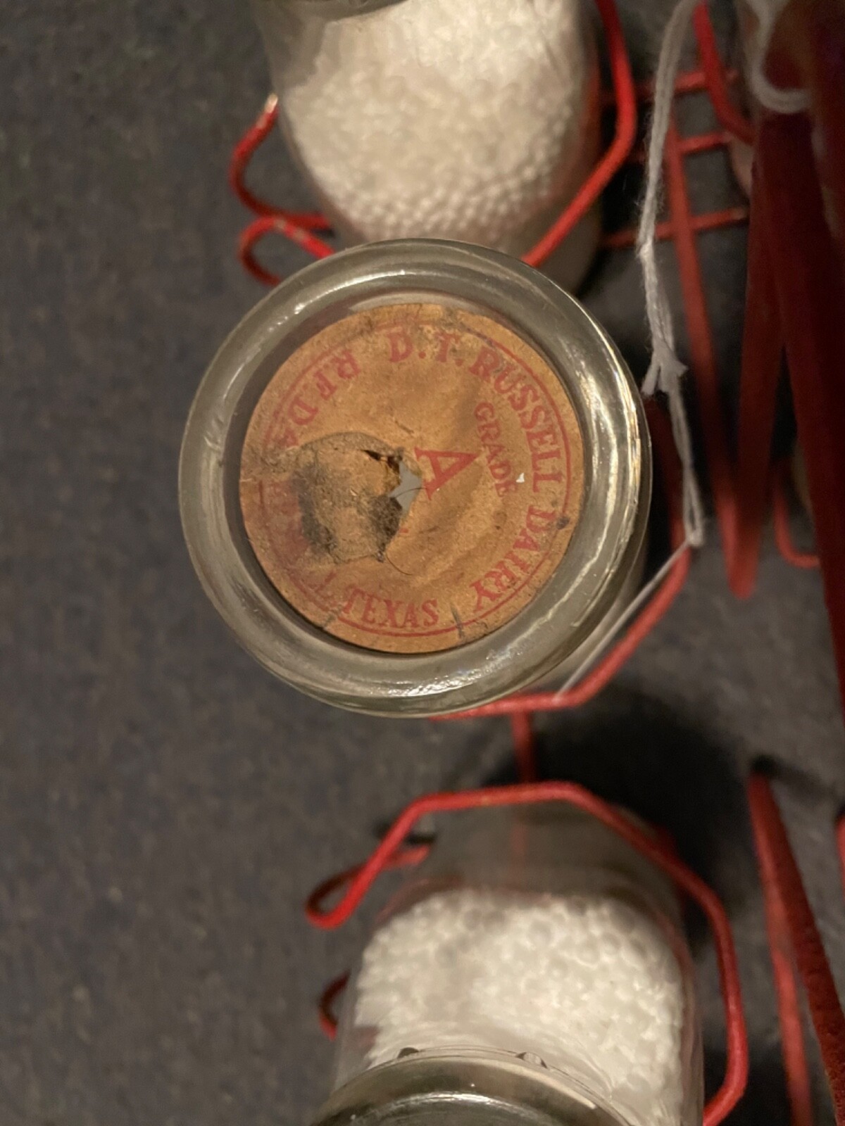 Antique 8 Dairy Farm Milk Glass Bottles with Red Dairy Steel Carrier ...