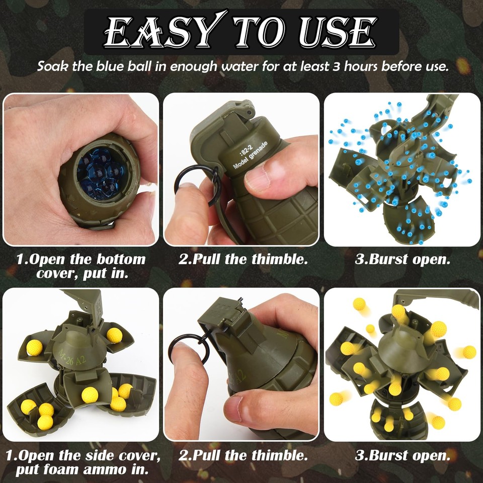 2Pcs Toy Hand Grenade for Tactical Game with 20 Round Ammo Model Battle ...