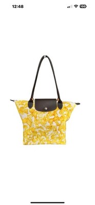 Longchamp Pliage Handbag Floral Flower Petals Yellow Fabric Limited ...
