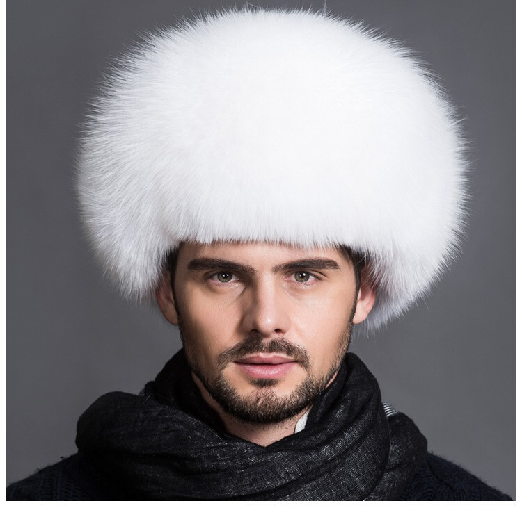 Men Real Fox Fur Hat Russian Ushanka Cossack Trapper Hat Real Leather ...