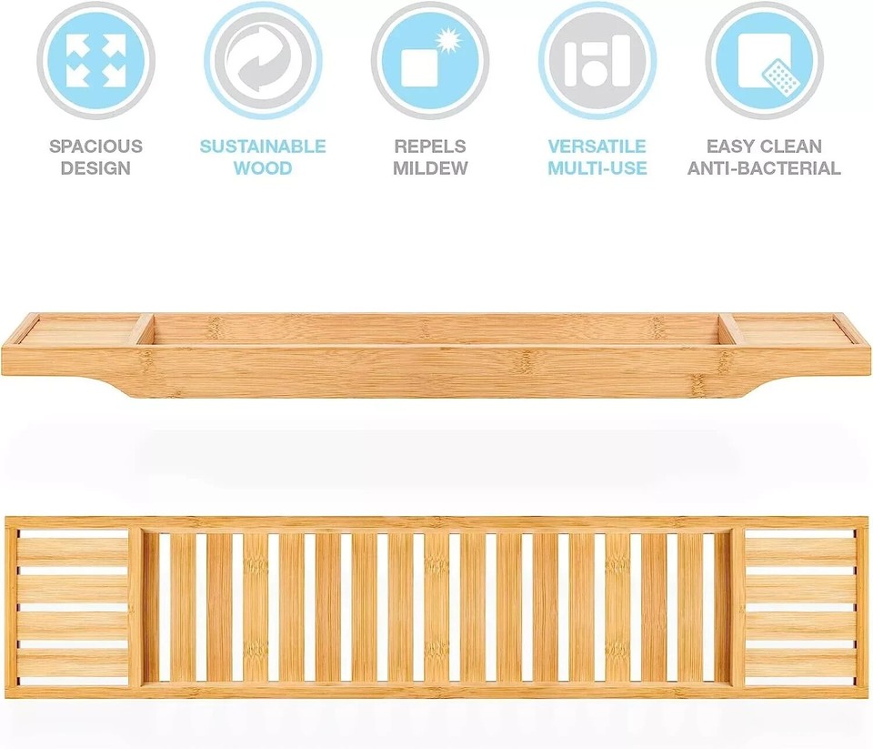 Bamboo Bath Rack Over Bathtub Rack Tray Storage Shelf Caddy Organizer ...