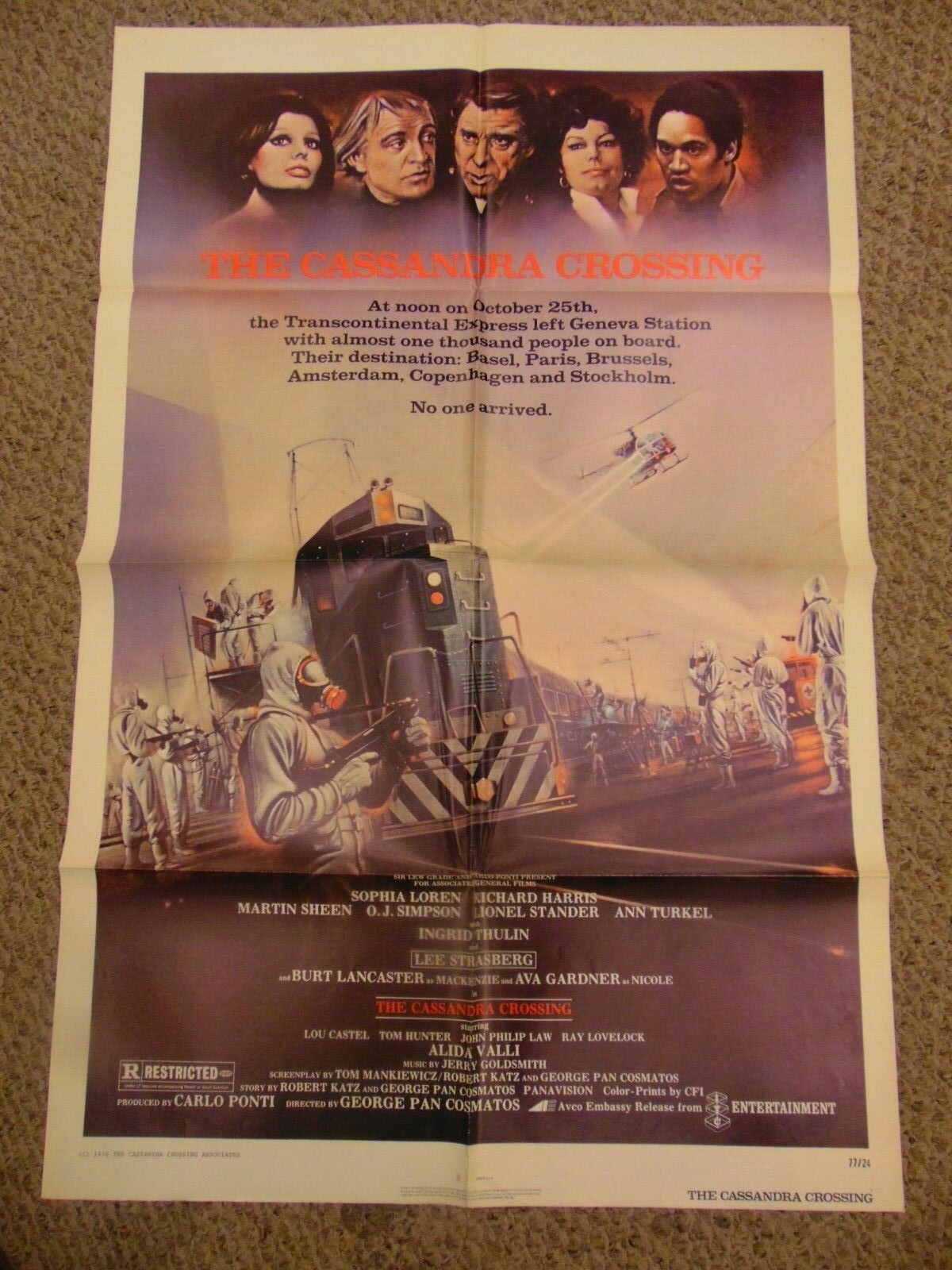 THE CASSANDRA CROSSING 1977 SOPHIA LOREN BURT LANCASTER 27x41" POSTER ...