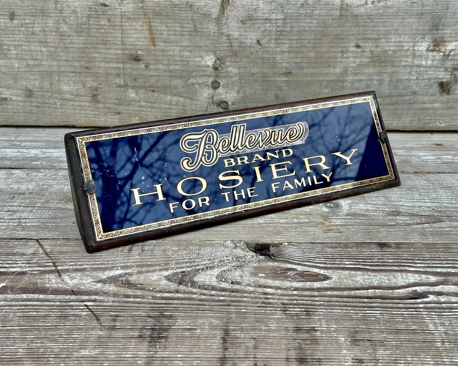 Bellevue Hosiery Reverse Glass Sign, Antique Art Deco Sign, Dover New ...