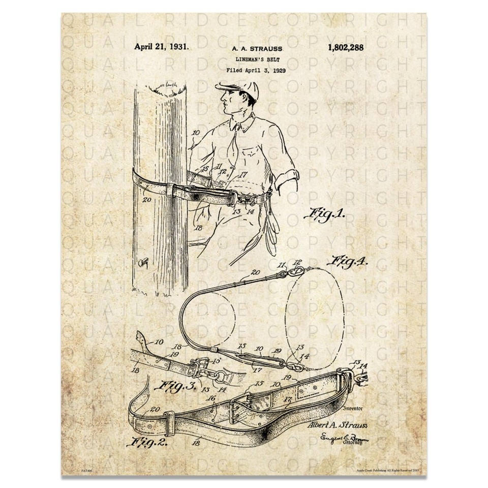 Power Lineman Patent Print Cable Rigger Journeyman School Office Wall ...