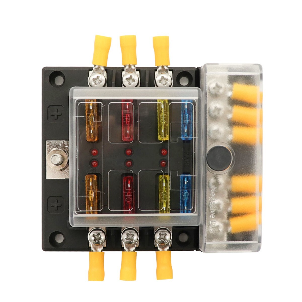 12 Volt Fuse Panel Block LED indication 6 Circuits with Negative Bus ...