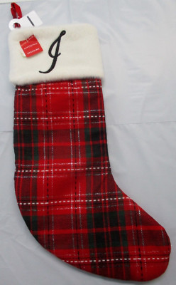 WONDERSHOP TARGET TARTAN RED CHRISTMAS STOCKING LETTER I MONOGRAM RED ...