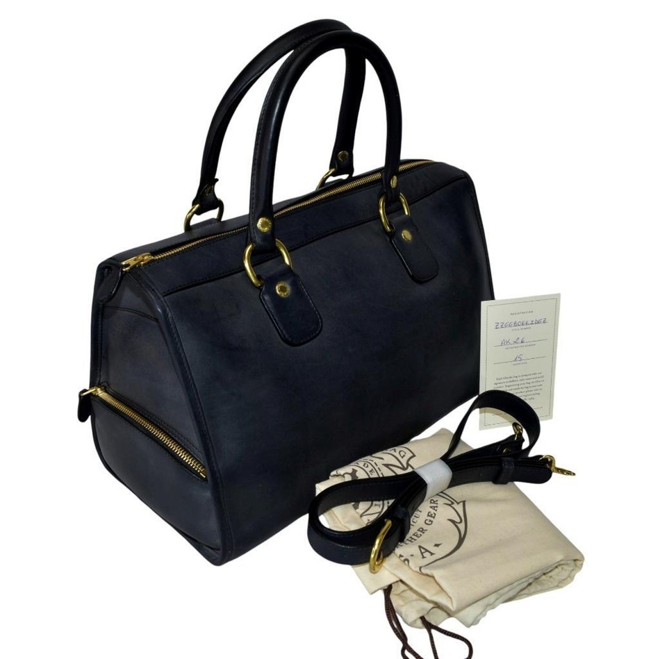 NWT $1795 Ghurka Italian-Made No. 66 ROVER Bag Dark Blue Leather Doctor ...