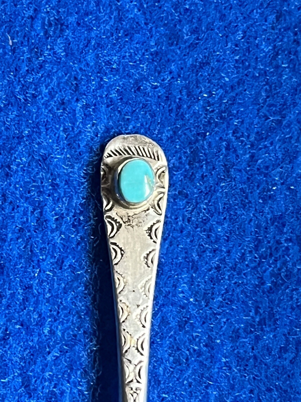 Navajo style small spoon stamped design on handle with turquoise stone ...
