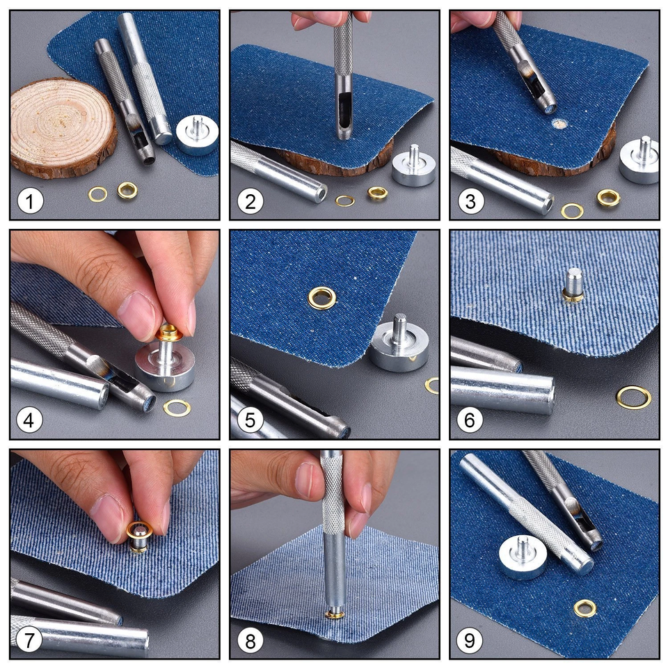 100set Eyelet Punch Die Tool Set Leather Craft Banner Kit Eyelets ...