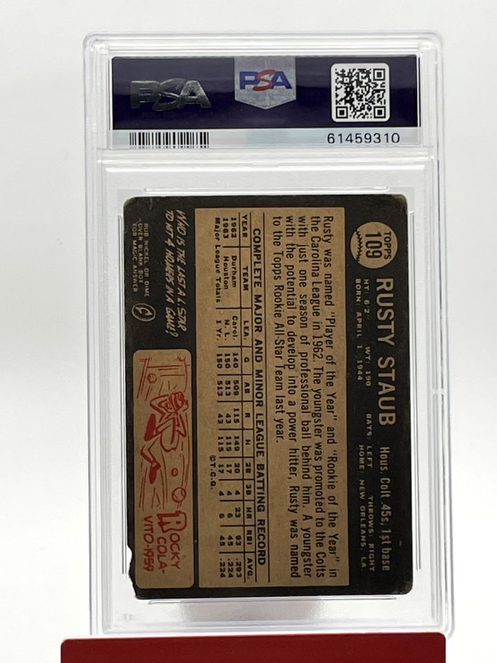 1964 Topps Venezuela Rusty Staub #109 Houston Colt .45s PSA 1 Pop 3, 19 ...