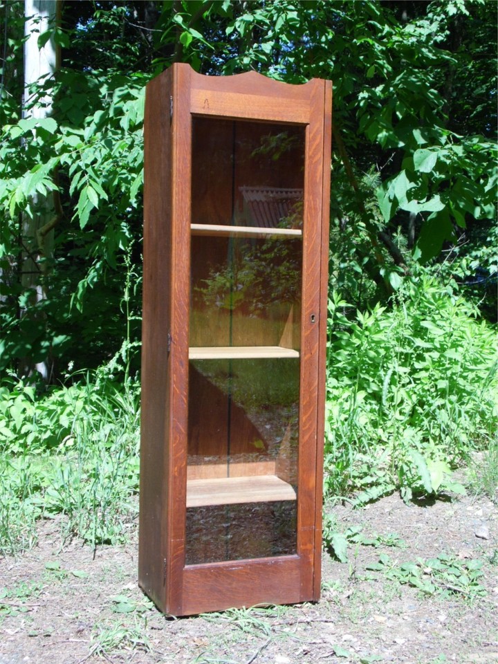 Antique Solid Oak Glass Front Chimney Cabinet Bookcase Display Case ...