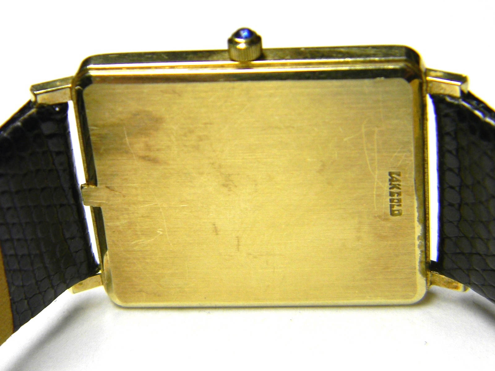 mens Cyma 14K Solid Gold rectangular tank roman numeral white face ...