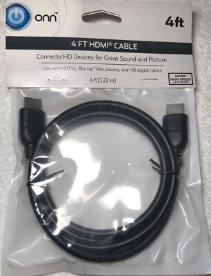 Onn HDMI High Speed w/ Ethernet 4 ft. BLACK Cable, Brand New Sealed | eBay