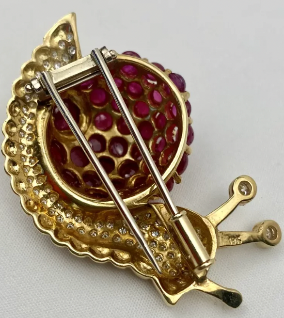Vintage 18k Yellow Gold, Diamond and Ruby Snail Pin | eBay