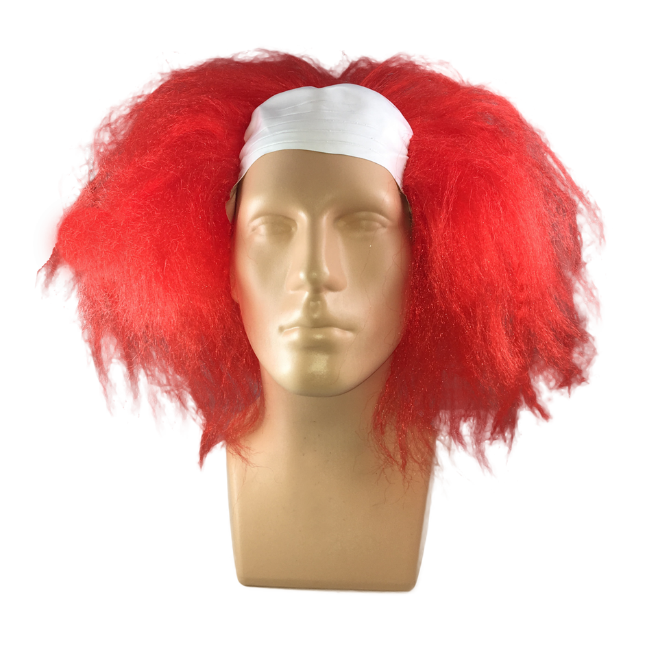 Crazy Killer Clown Bald Cap Red Wig Pennywise Scary Circus Freak ...