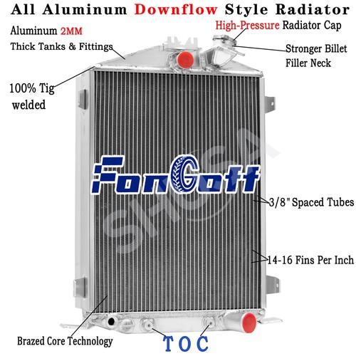 3 Row Aluminum Radiator for 1932 Ford Street Rod Hi-High Boy Chevy-V8 ...