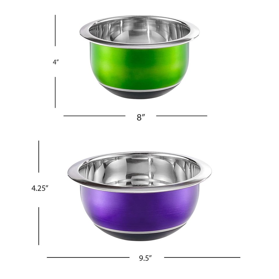 4 Pc Colorful Mixing Bowl Set Stainless Steel with Non-Slip Base ...