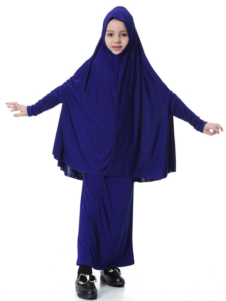 Muslim Girls Skirt Dress Robe Kids Abaya Burka Prayer Khimar Scarf Maxi ...