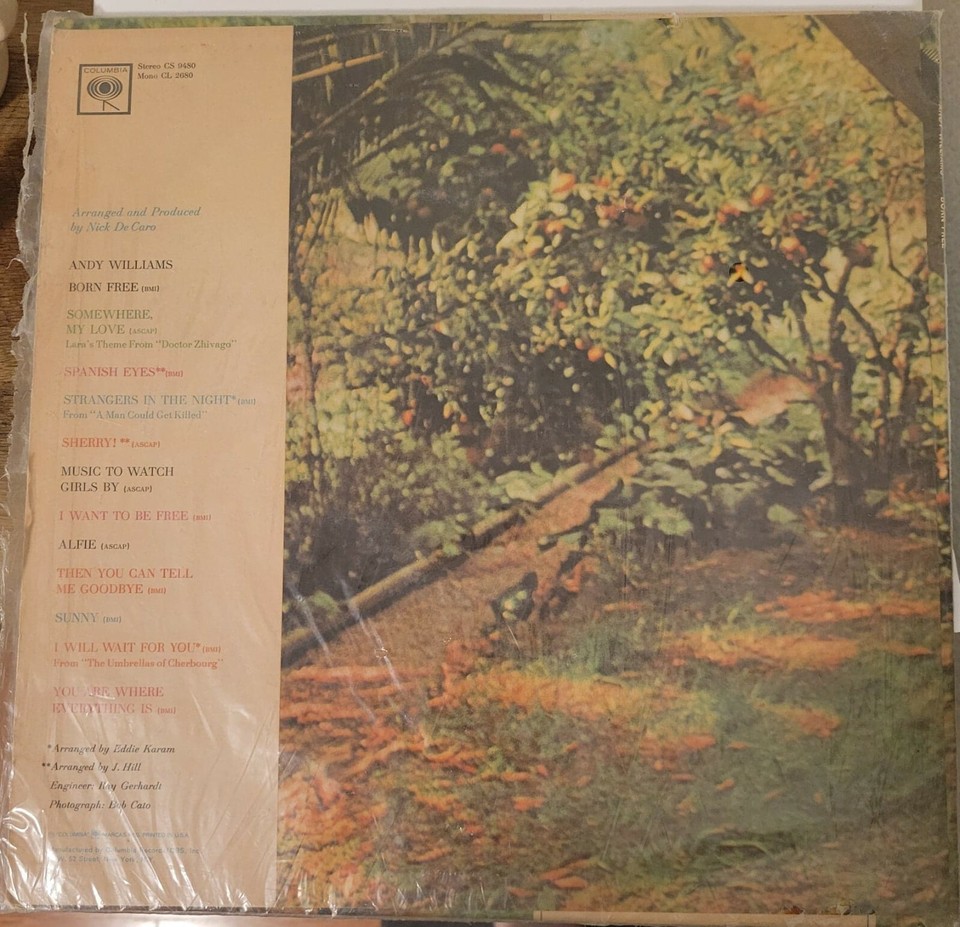 Andy Williams Born Free Vinyl Record LP Stereo CS 9480 Columbia | eBay