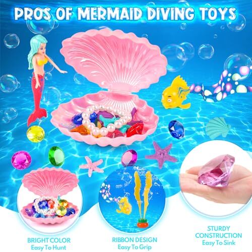 Pool Toys, 31Pcs Mermaid Toys Diving Toys with Shell Treasure Chests ...