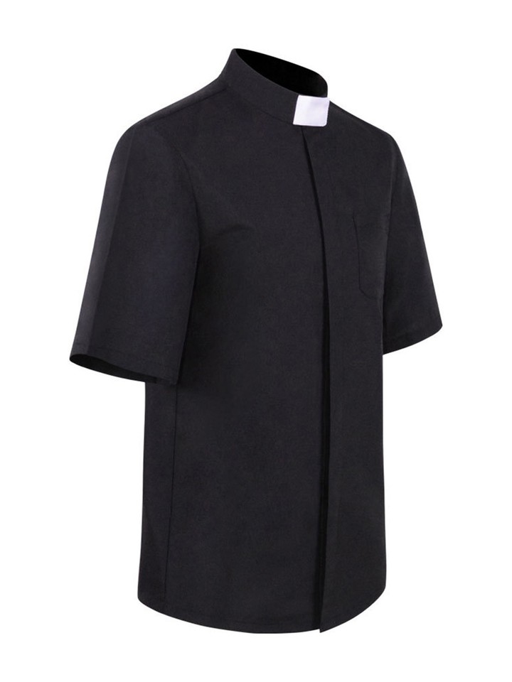 Men Priest Clergy Shirt Short Sleeves Stand Collar Worship Top ...