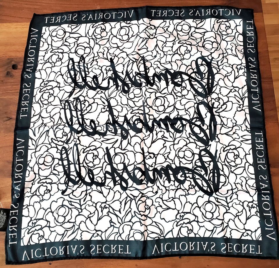 Victoria's Secret Scarf Bombshell Logo Floral Pink & Black 25" x 25 ...